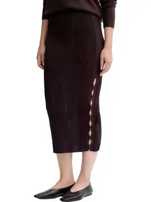 SESSUN Ribbed Button Detailed Midi Skirt