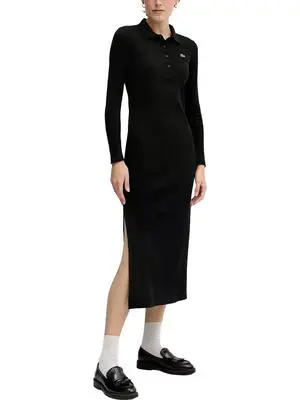 Lacoste Long-sleeved Ribbed Midi Dress - Black