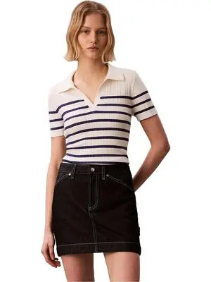 Calvin Klein Cotton Stripe Rib Polo - Steel Beams Stripe