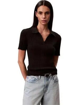Calvin Klein Cotton Rib Polo T-shirt - Black
