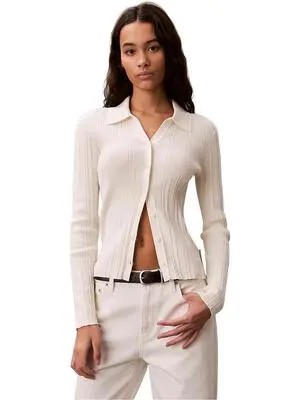 Calvin Klein Smooth Cotton Rib Polo Cardigan - Tofu