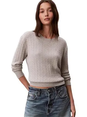 Calvin Klein Cotton Cable Knit Sweater - Grey Heather