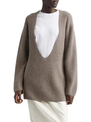 Loulou De Saison Gabe Dropped U-neck Cashmere Sweater - Ashes Melange