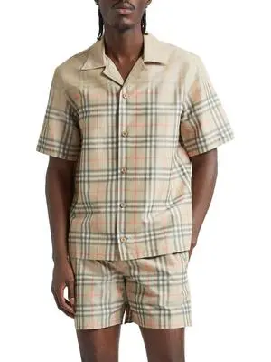Burberry Hugh Shaded Check Camp Shirt - Sand Ip Check