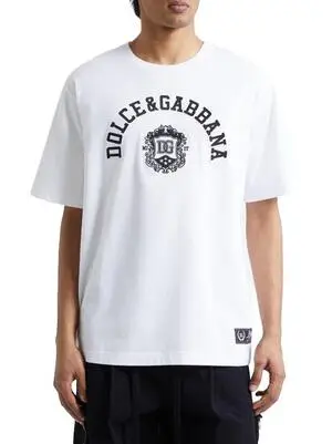 Dolce & Gabbana Logo Crest Embroidered Cotton T-shirt - Bianco Ottico