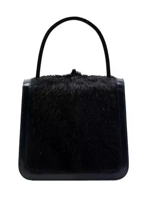 Celine 2000 Leather Trimmed Pony Hair Top Handle Bag - Black