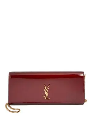 Saint Laurent Kate Patent Leather Clutch With Chain - Gloss Burgundy