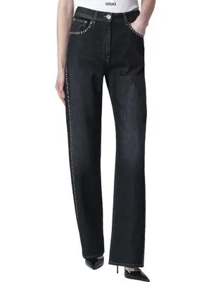 Versace Studded And Crystal-embellished Jeans - Black