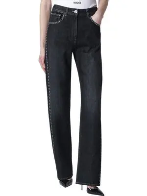 Versace Black Jeans With Studs And Crystals Black