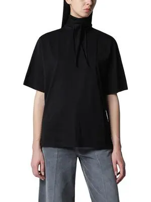 LEMAIRE Cotton T-shirt With Scarf Detail - Black