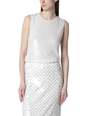 P.a.r.o.s.h Sleeveless Sequin Top - White