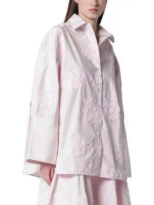 ROTATE BY BIRGER CHRISTENSEN Oversized Shirt With Floral Embroidery - Pink