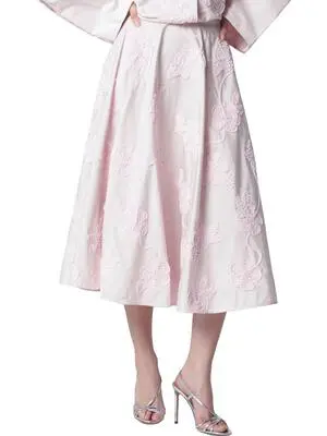 ROTATE BY BIRGER CHRISTENSEN Floral Embroidered Flared Skirt - Pink