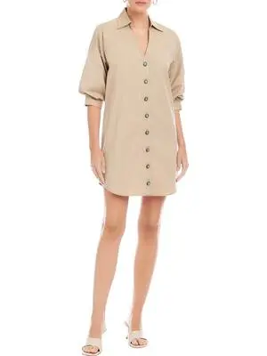 Fifteen Twenty Phoebe Lantern Sleeve Shirtdress - Stone