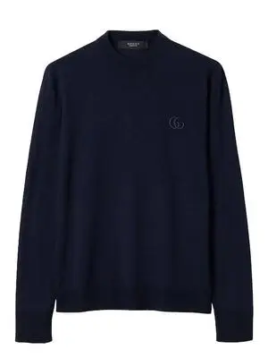 Gucci Knit Wool Sweater With Double G Embroidery Blue