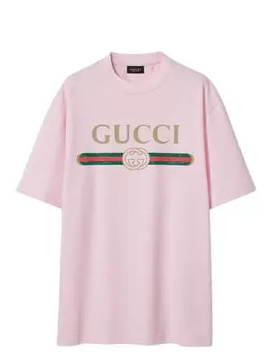 Gucci Cotton Jersey And Silk T-shirt With Print - Pink