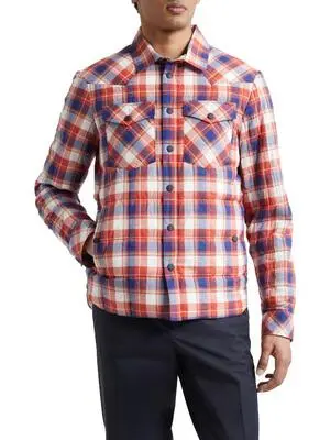 Moncler Gelt Quilted Check Shirt Jacket Red Check