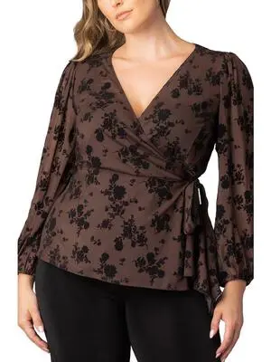 KIYONNA Alissa Print Wrap Top - Sable Flocked Florals