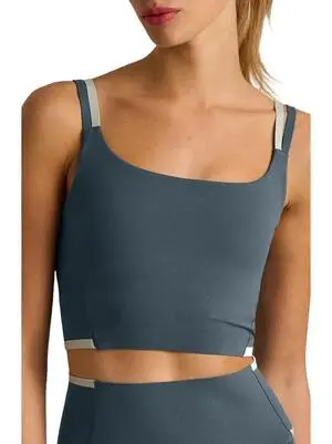 RHONE Instinct Contrast Longline Upf 50+ Sports Bra - Blue Granite