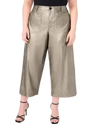 Vince Camuto Metallic Faux Leather Cropped Pants - Silver