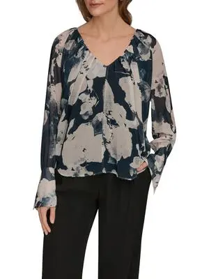 Donna Karan New York Printed Long Sleeve Top - Nightfall Multi
