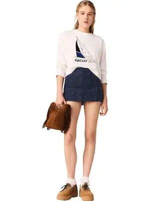 Maje Cotton T-shirt With Boat Print - White