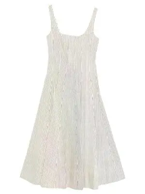 Staud Striped A-line Midi Dress - White