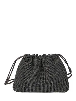Brunello Cucinelli Leather Embellished Drawstring Cross-body Bag - Black