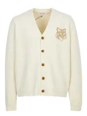 Maison Kitsuné Fox Head Intarsia Cardigan Ivory