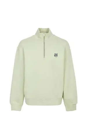 Maison Kitsuné Fox Head Half Zip Up Sweatshirt - Khaki/beige