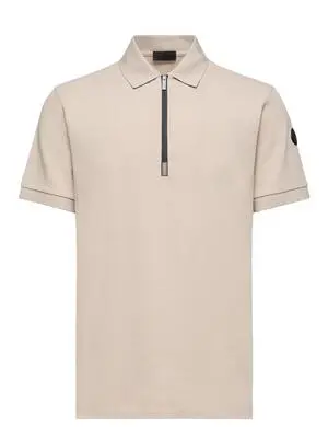 Moncler Logo Cotton Piquet Half-zip Polo Shirt - Beige