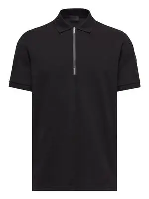 Moncler Logo Cotton Piquet Half-zip Polo Shirt - Black