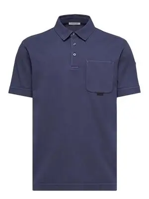 Moncler Leather Logo Cotton Piquet Polo Shirt - Blue