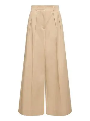 Moncler Cotton Gabardine Wide-leg Tailored Pants - Beige