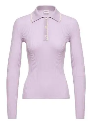 Moncler Wool Long Sleeve Polo Shirt - Purple