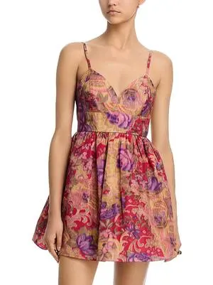 Aqua Sleeveless Rose Jacquard Mini Dress - Pink/purple