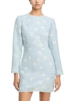 Aqua Sequin Tweed Mini Dress - Sky Blue