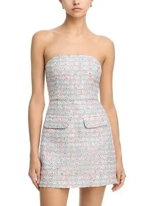 Aqua Tweed Strapless Mini Dress - Pastel