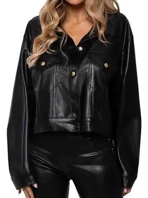 RUDES DENIM Faux Leather Oversized Jacket - Onyx