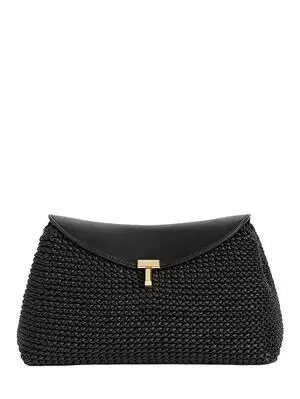 TOTEME T-lock Woven Leather Convertible Clutch - Black