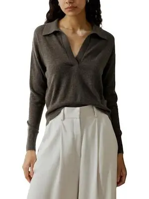 Lilysilk Cashmere Polo Sweater - Brown