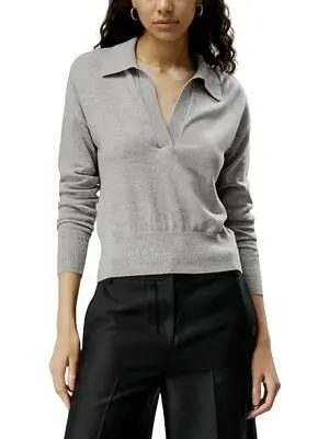 Lilysilk Cashmere Polo Sweater - Light Gray