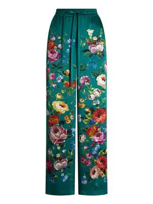 Dolce & Gabbana Rose-print Satin Trousers - Multicolor