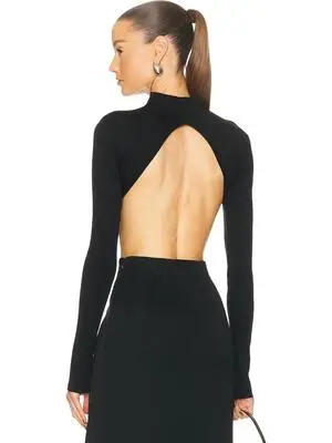 MUGLER Cropped Long Sleeve Top - Black