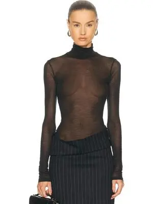 MUGLER Turtleneck Jersey Top - Black
