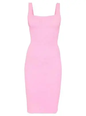 Hunza G Square-neck Textured Fitted Midi Dress - Pink