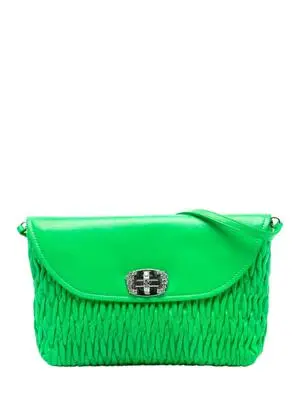 Miu Miu Matelasse Leather Crystal Flap Shoulder Bag - Green