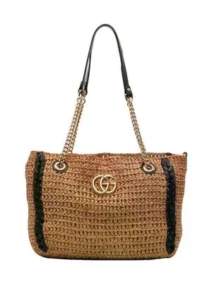Gucci Large Gg Raffia Marmont Tote Bag - Brown