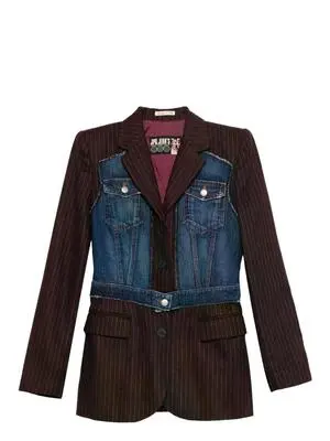 Jean Paul Gaultier Pinstripe Denim Paneled Blazer - Brown
