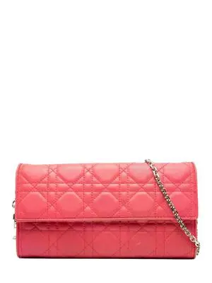 Dior 2014 Lambskin Cannage Lady Wallet On Chain Shoulder Bag - Pink